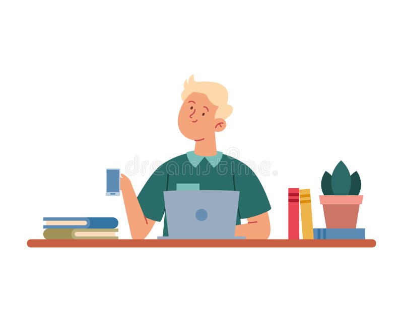 Student on Computer stock illustration. Illustration of internet ...