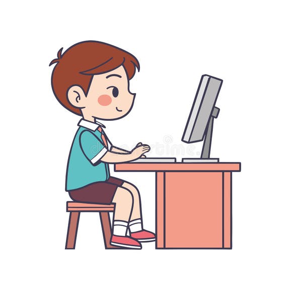 Student on computer desk stock illustration. Illustration of student ...