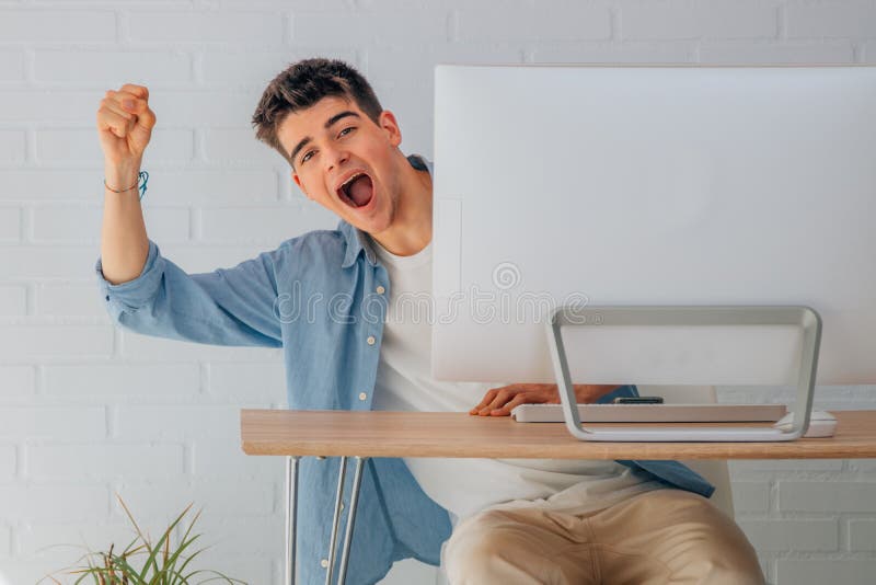Student with Computer on Desk Stock Photo - Image of knowledge ...