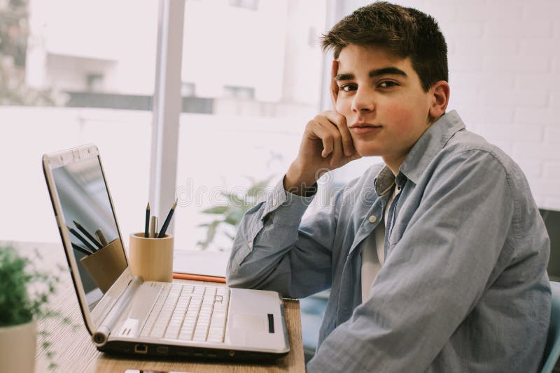 Student with computer stock photo. Image of high, class - 157216956