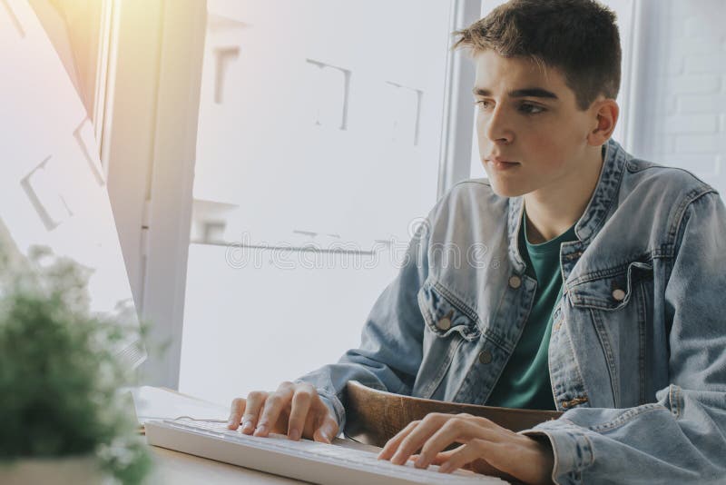 Student with the Computer on the Desktop Stock Photo - Image of casual ...