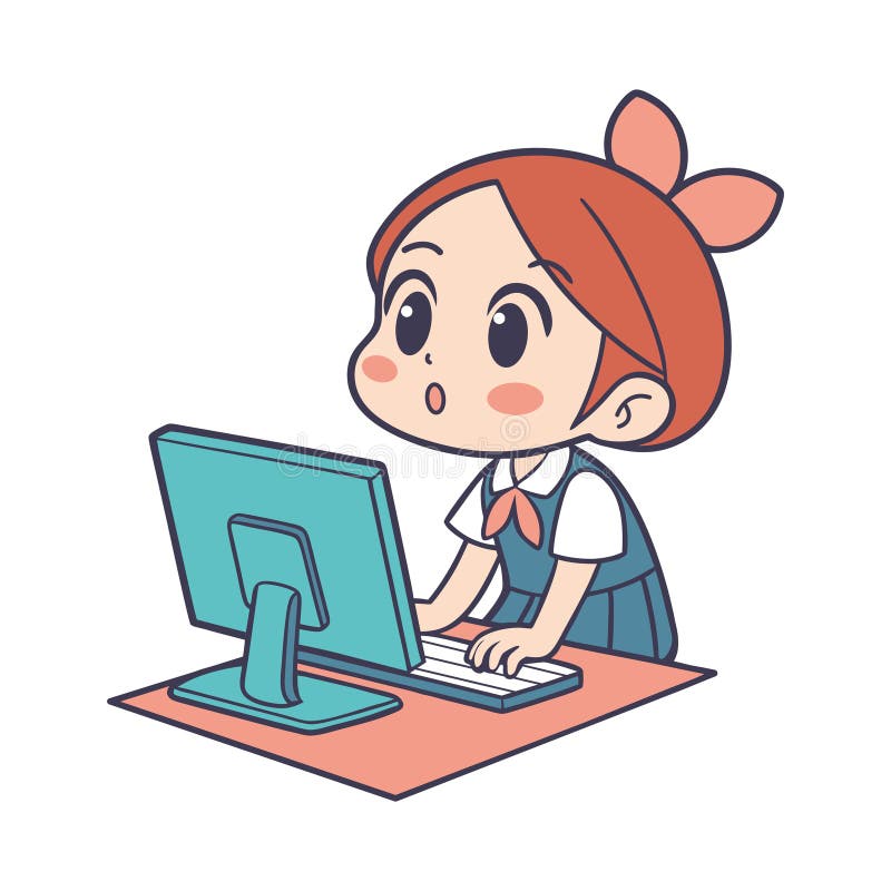 Student on Computer Learning Stock Illustration - Illustration of smart ...