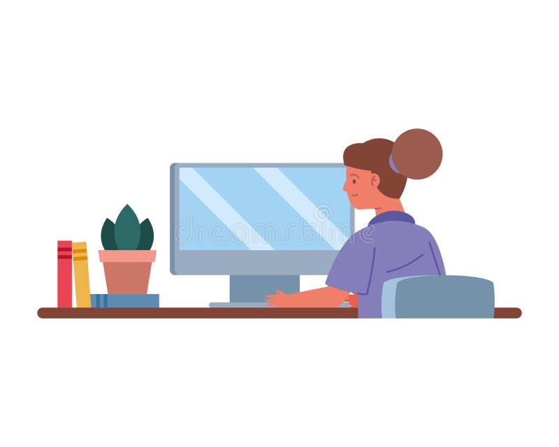 Student on Computer Girl Writing Stock Vector - Illustration of girl ...