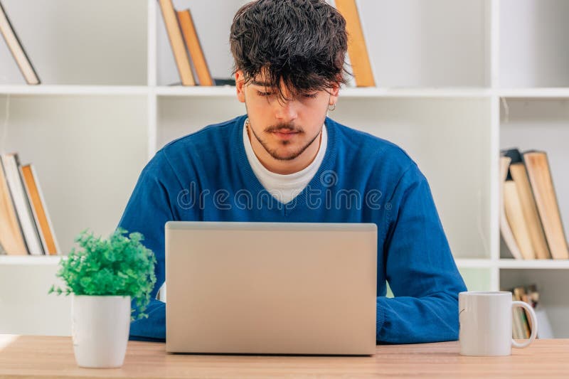 Student with Computer or Laptop at Desk Stock Image - Image of access ...
