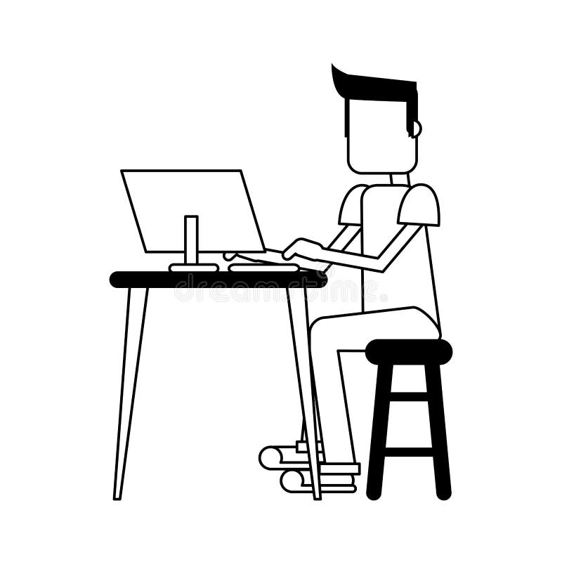 Student with computer stock vector. Illustration of classroom - 136890463