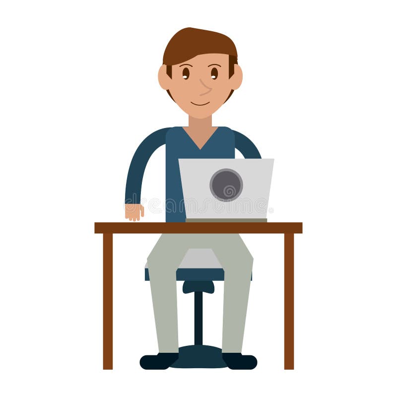 Student with computer stock vector. Illustration of looking - 136879802