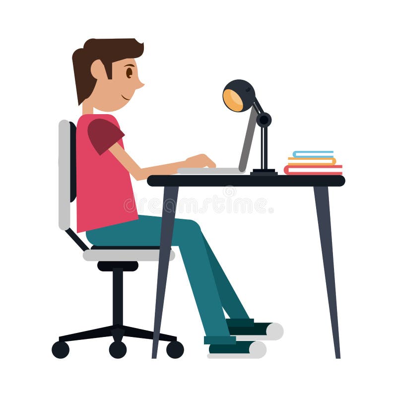 Student with computer stock vector. Illustration of education - 136879953