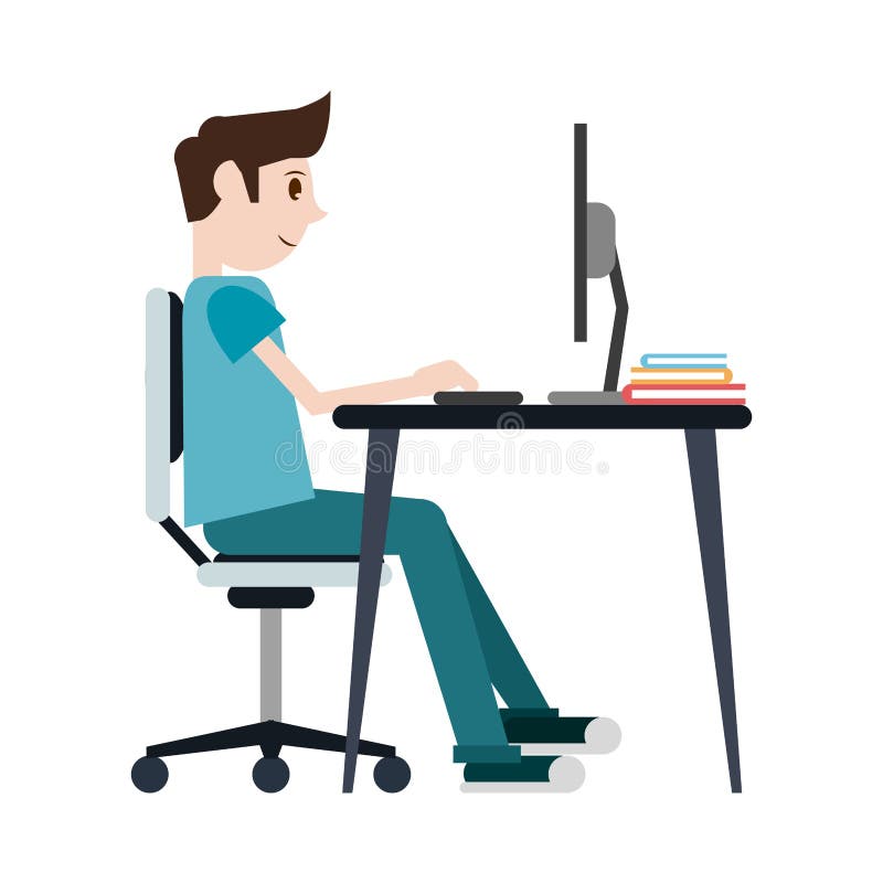 Student with computer stock vector. Illustration of online - 136880703