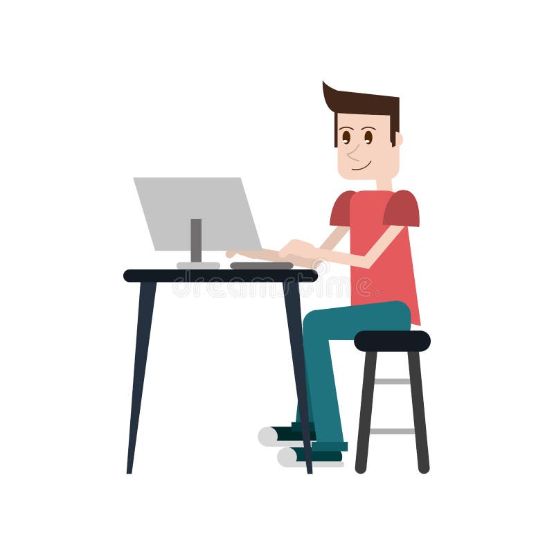 Student with computer stock vector. Illustration of connection - 136880723