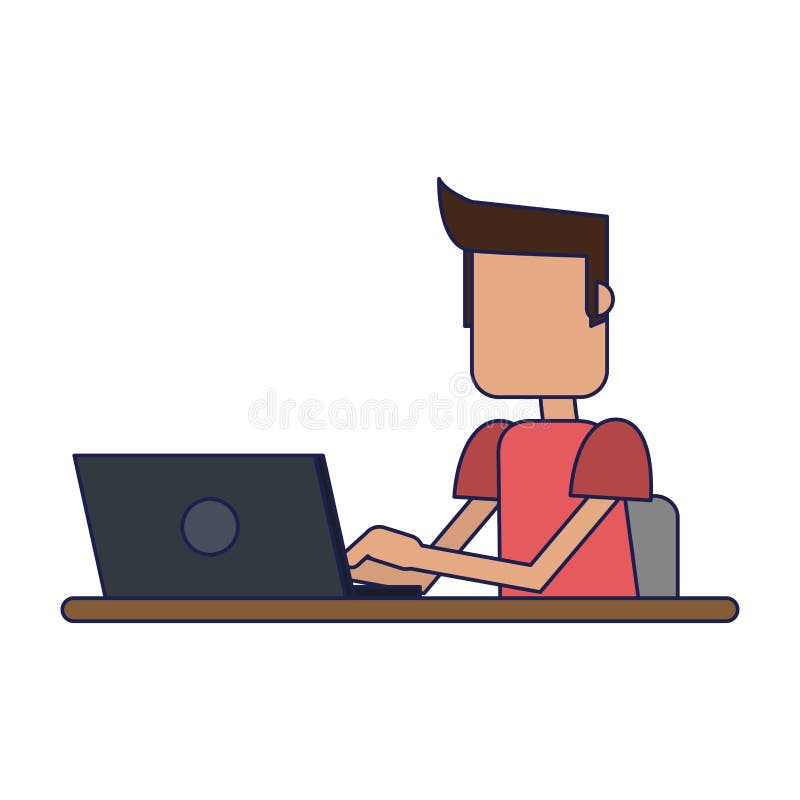 Student with computer stock vector. Illustration of college - 136886310