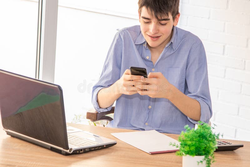 Student with Computer and Mobile Phone Stock Photo - Image of laptop ...