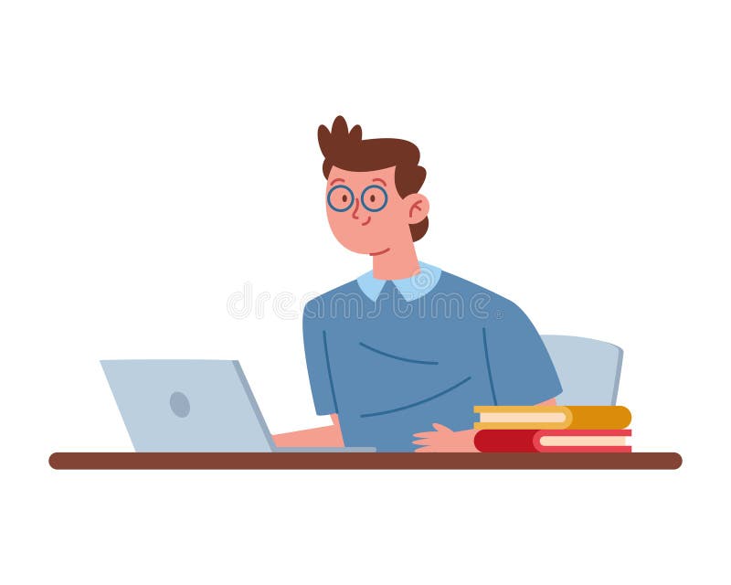 Student on Computer Remote Studying Stock Illustration - Illustration ...