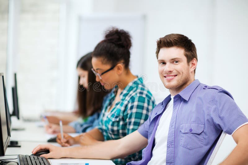 Student with Computer Studying at School Stock Image - Image of ...