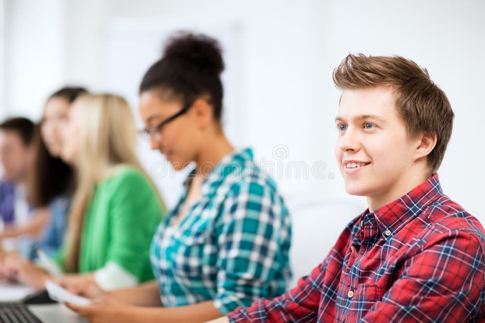 Student with Computer Studying at School Stock Photo - Image of smiling ...