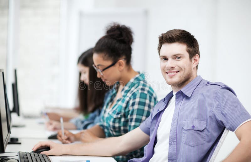 Student with Computer Studying at School Stock Image - Image of notes ...