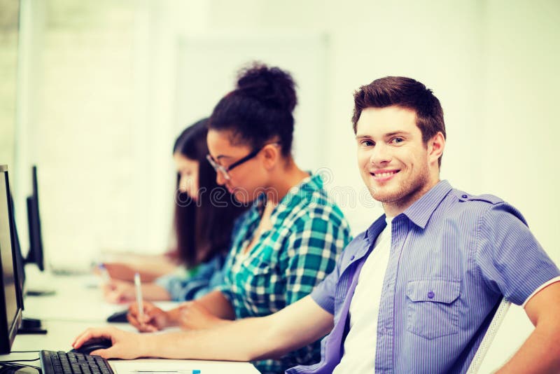 Student with Computer Studying at School Stock Photo - Image of scholar ...