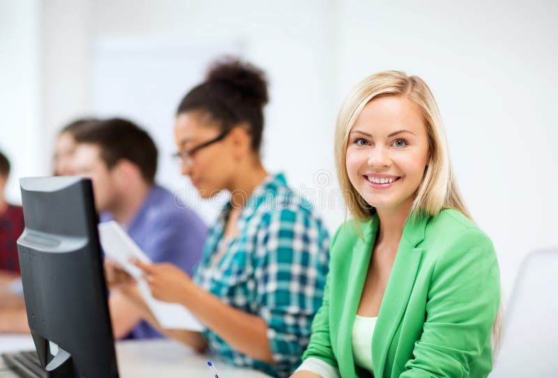 Student with Computer Studying at School Stock Photo - Image of ...