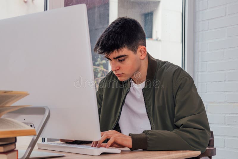 Student with Computer Working Stock Photo - Image of academic ...
