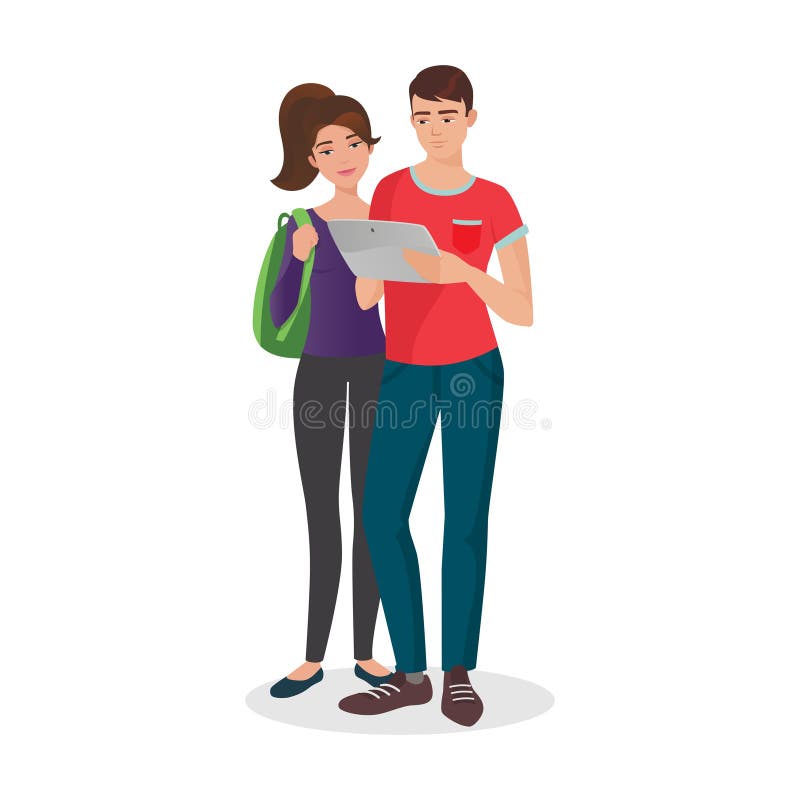 Student Couple Using Tablet Stock Vector - Illustration of female ...