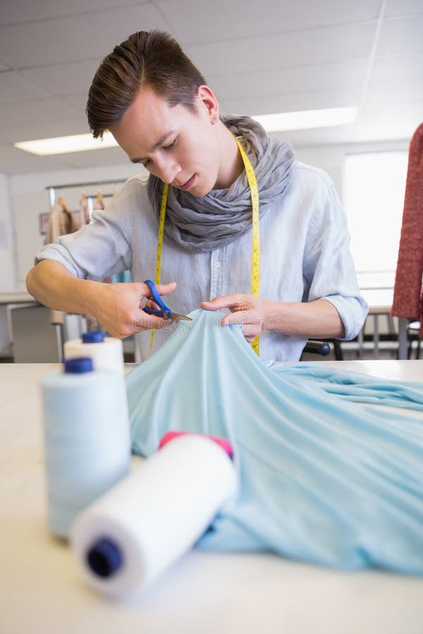 Student Cutting Fabric with Pair of Scissors Stock Image - Image of ...