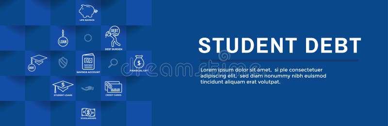 Student Debt and Loan Icon Set & Web Header Banner Stock Vector ...