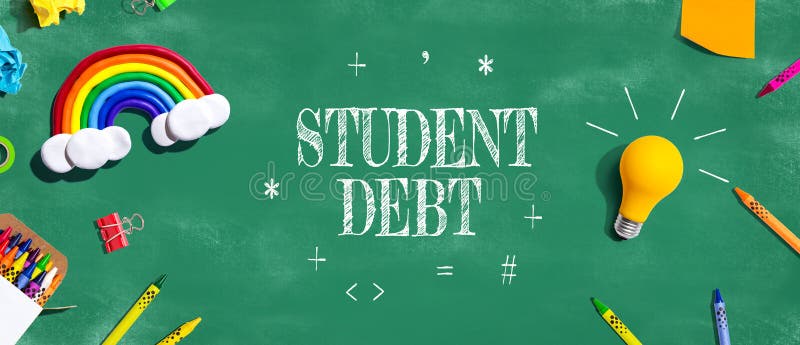 Student Debt Theme with School Supplies - Flat Lay Stock Photo - Image ...