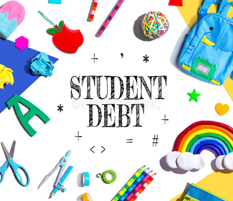 Student Debt Theme with School Supplies - Flat Lay Stock Photo - Image ...