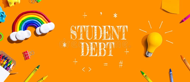 Student Debt Theme with School Supplies - Flat Lay Stock Photo - Image ...