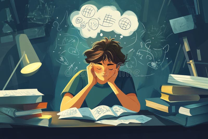 Student Deep in Mathematical Thoughts Stock Illustration - Illustration ...