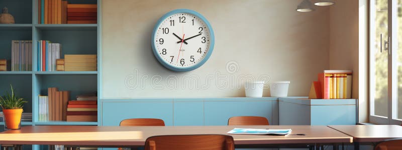A big clock in a classroom stock illustration. Illustration of subjects ...