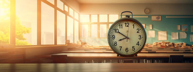 A Very Big Clock in a Classroom Stock Illustration - Illustration of ...