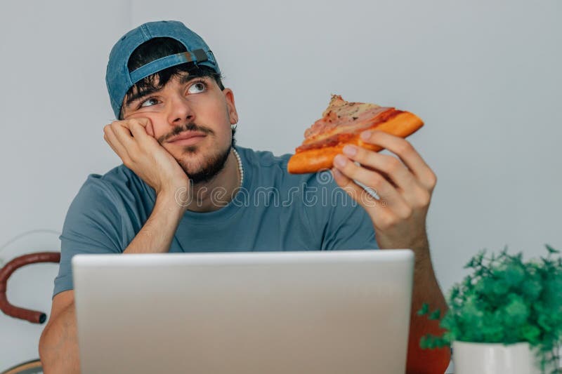 Student at Desk with Computer Thinking Stock Image - Image of clueless ...
