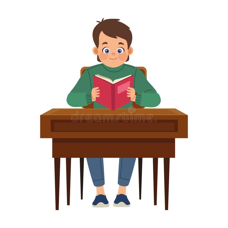 Student at Desk Sitting Icon Stock Illustration - Illustration of note ...