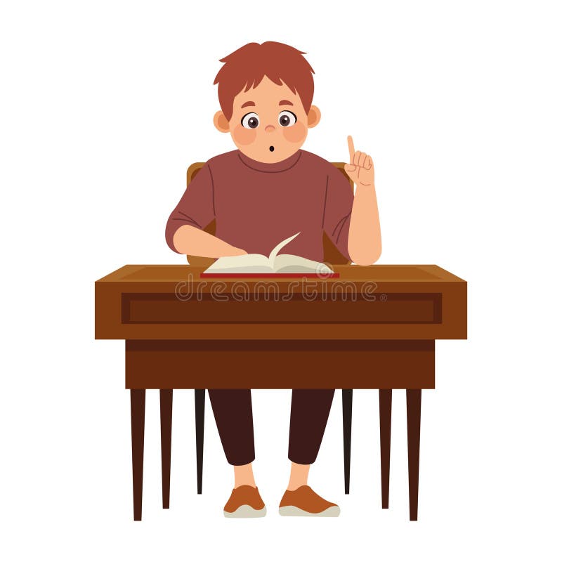 Student at Desk Sitting Reading Stock Illustration - Illustration of ...