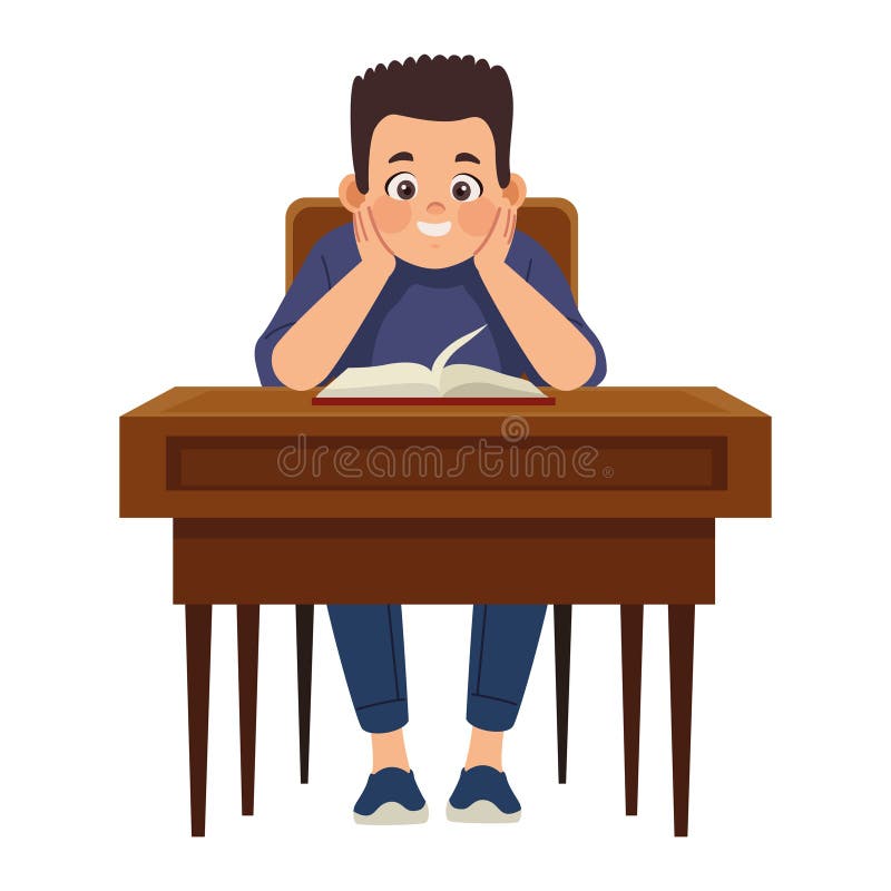 Student at Desk Sitting Thinking Stock Illustration - Illustration of ...