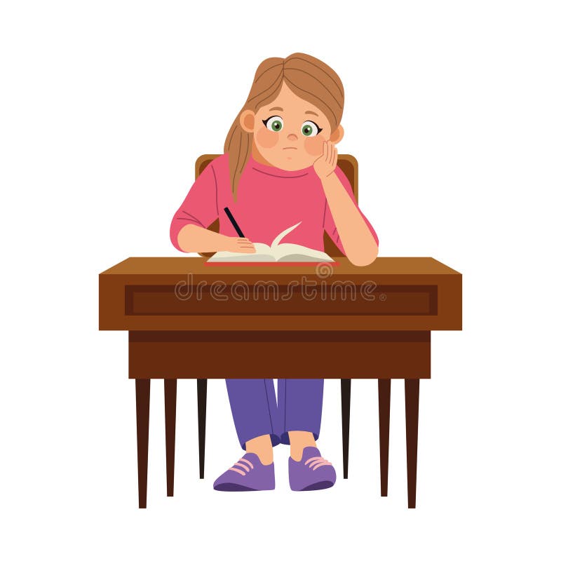 Student at Desk Sitting Writing Stock Vector - Illustration of desk ...