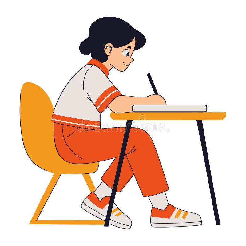 Student at Desk Studying Writing Learning Stock Vector - Illustration ...