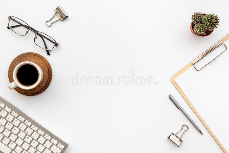 Student Desk Top View with Computer and Clipboard Stock Photo - Image ...