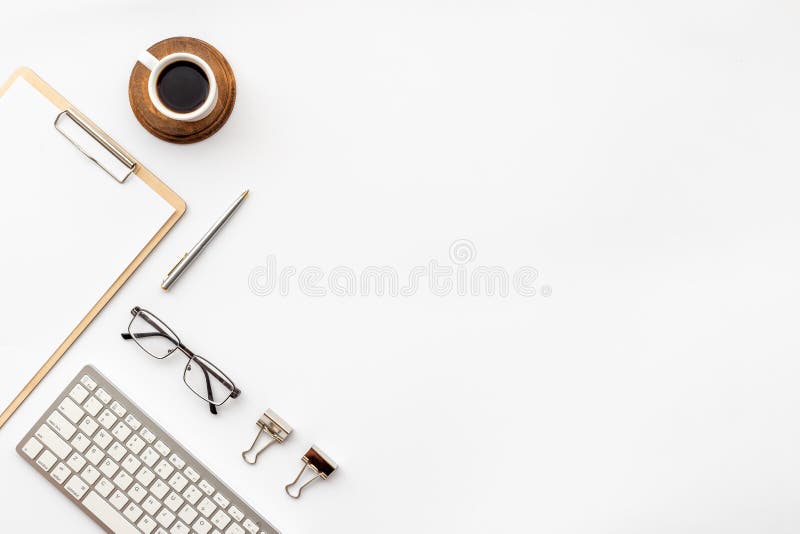 Student Desk Top View with Computer and Clipboard Stock Image - Image ...