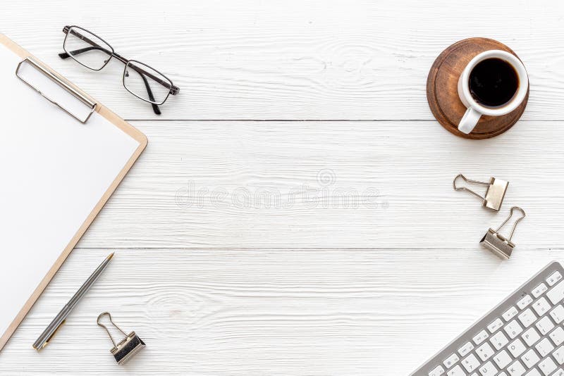 Student Desk Top View with Computer and Clipboard Stock Photo - Image ...