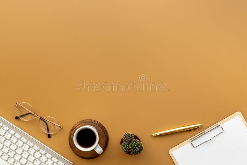 Student Desk Top View with Computer and Clipboard Stock Image - Image ...