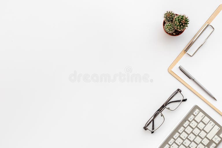 Student Desk Top View with Computer and Clipboard Stock Photo - Image ...