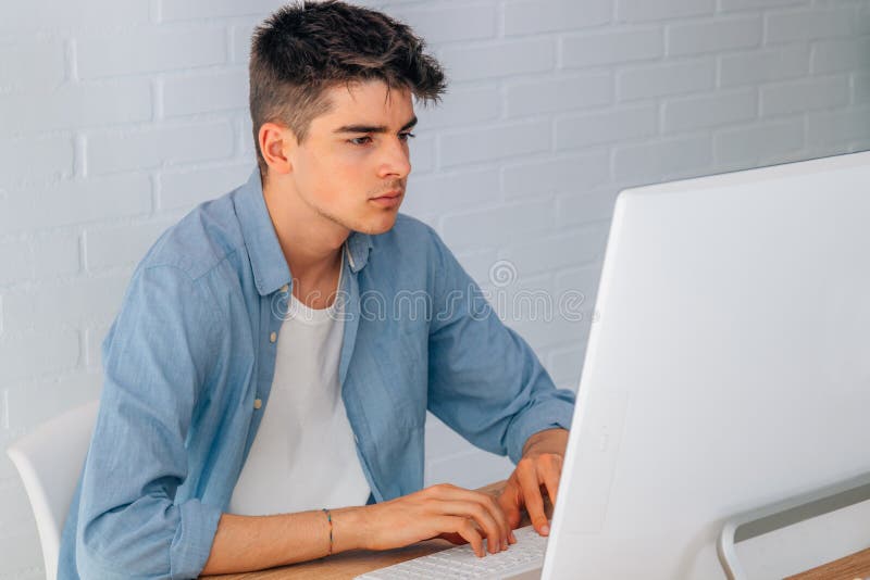 Student at Desk Working at Computer Stock Image - Image of student ...