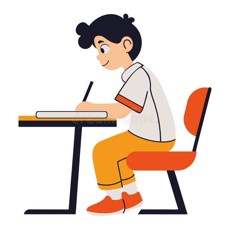 Student at Desk Writing Homework Stock Vector - Illustration of student ...