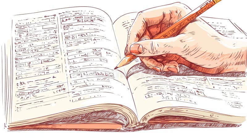 Student Diligently Reading and Taking Notes for College Exam ...