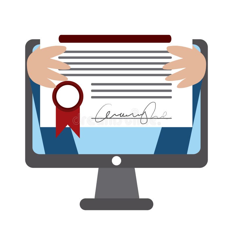 Student with Diploma in Computer Home Education Flat Style Icon Stock ...