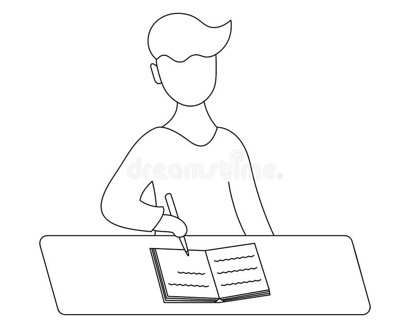 Schoolboy Doing Homework Outline Stock Illustrations – 27 Schoolboy ...