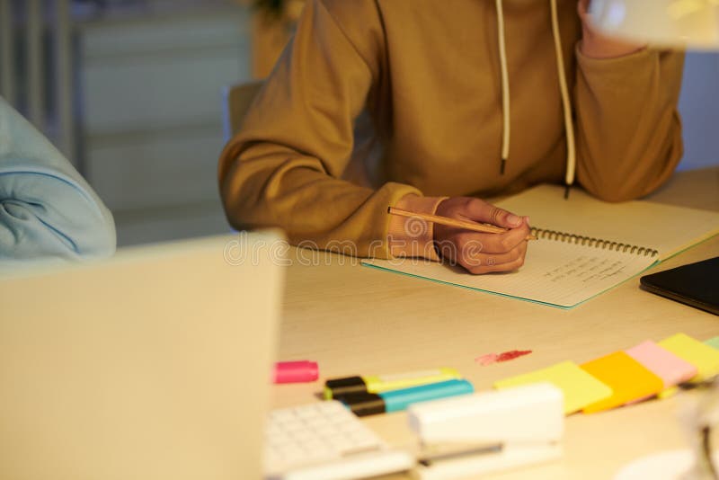 Student Doing Homework in Dark Room Stock Photo - Image of learning ...