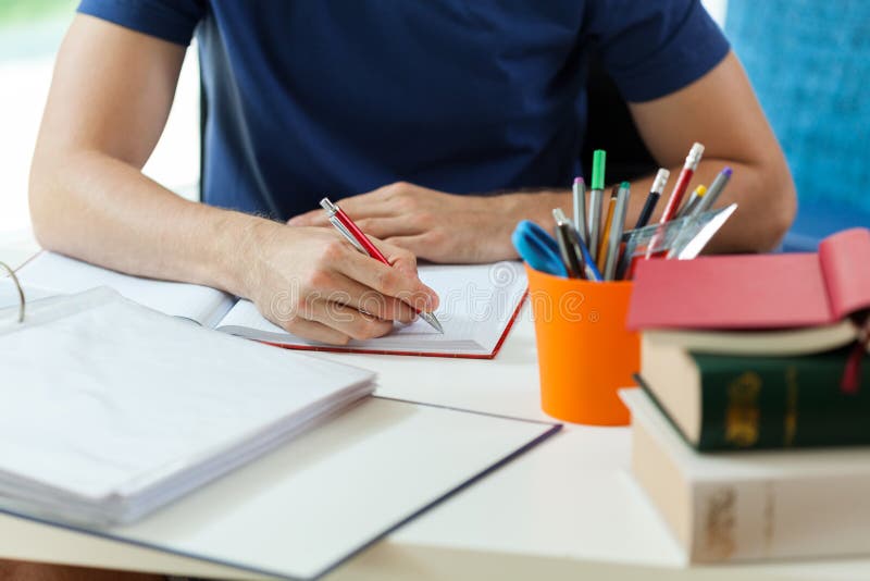 Student during Doing Homework Stock Image - Image of caucasian, room ...