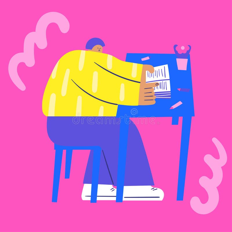 Student Doing Homework at a Workplace Stock Vector - Illustration of ...